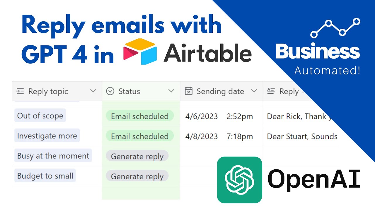 Reply To Emails With Gpt4 Inside Airtable And Save Time Airtable Sales Crm Part 2 Youtube