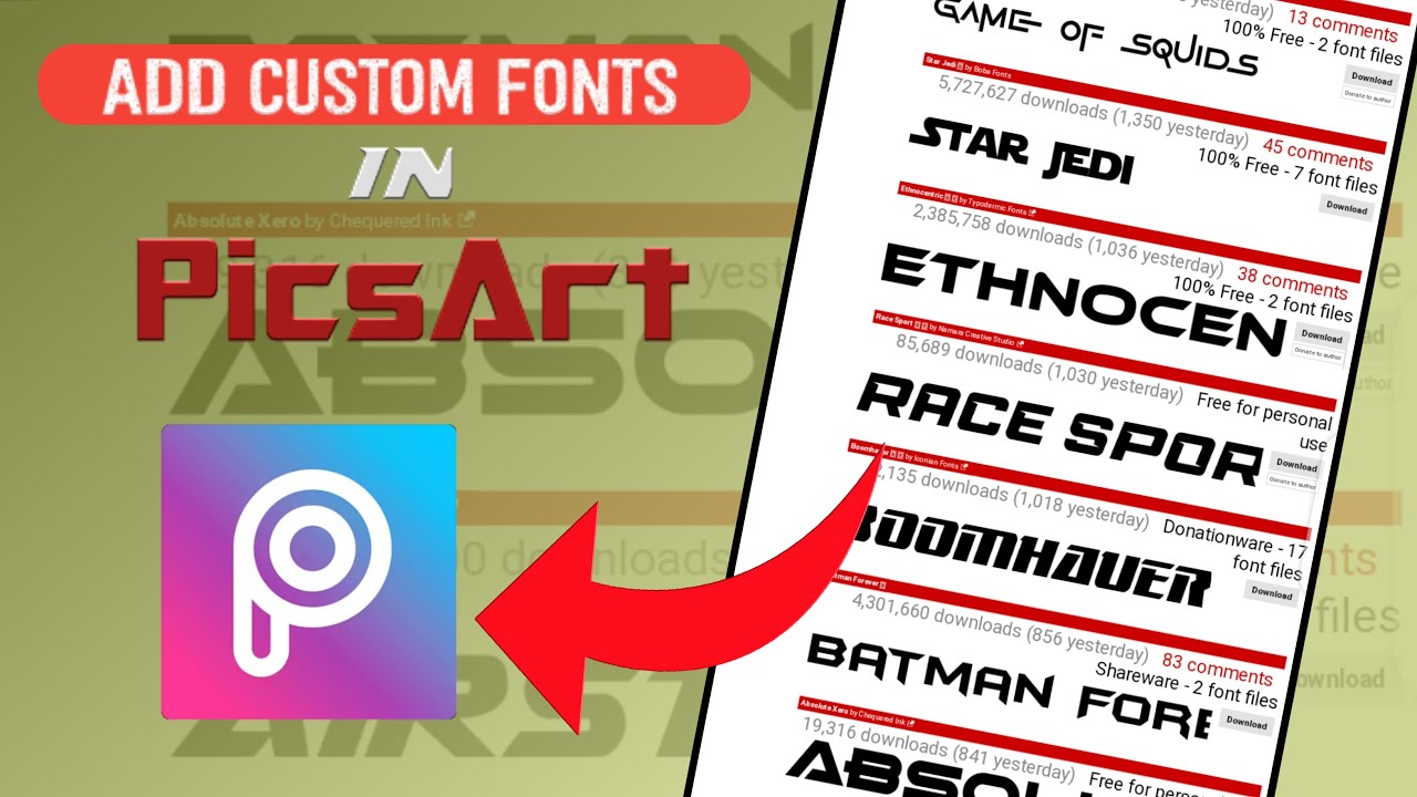 How to install custom fonts in PicsArt Android || PicsArt mein font ...