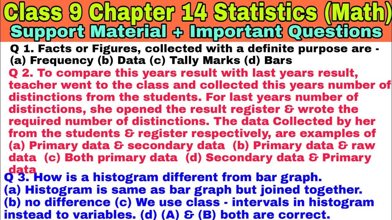 Class 9 Ch-14 Q 1 to Q 3 | Statistics | Support Material | Important ...