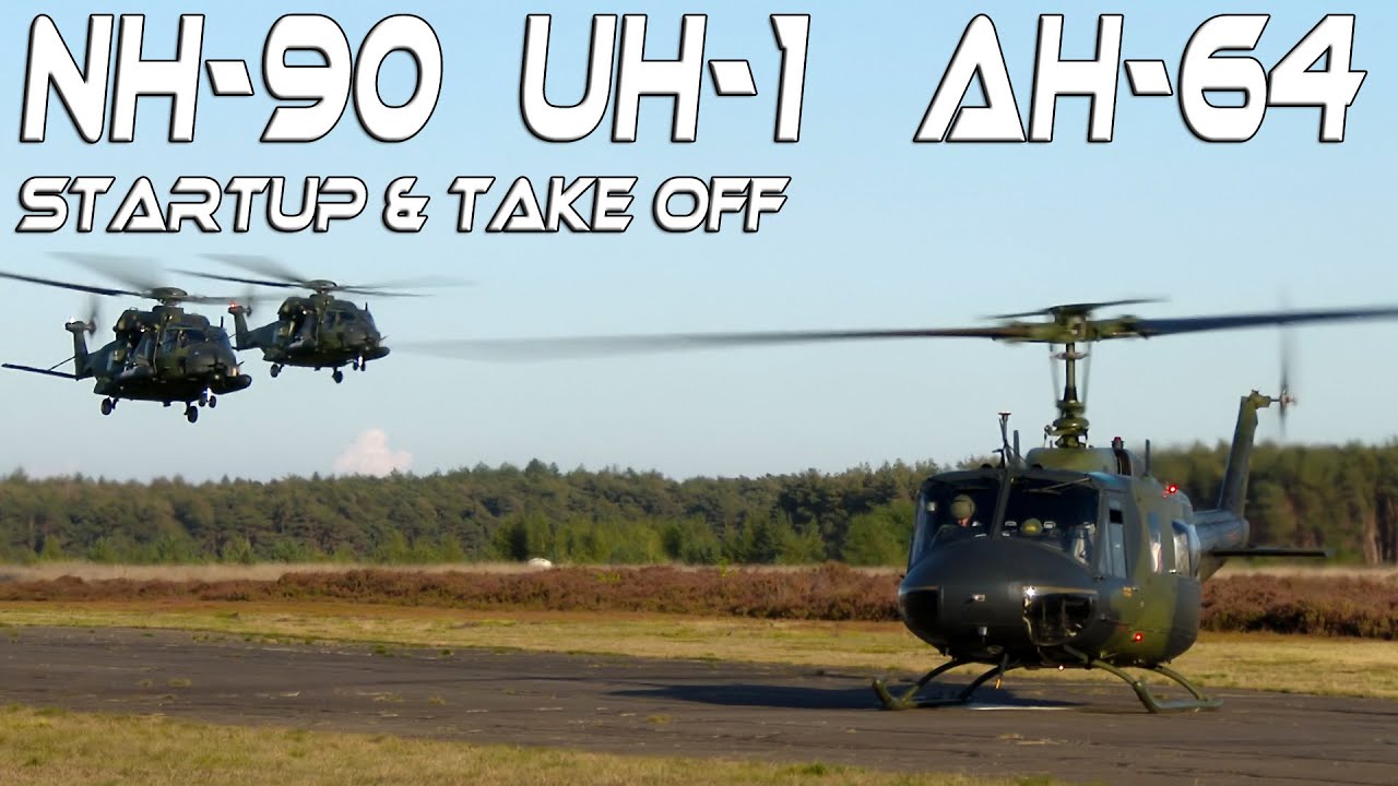 4K UHD Start up and Take Off Apache AH-64 , UH-1 Huey , NH 90 - YouTube