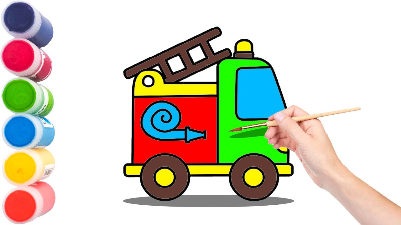 Fire engine drawing for children | Paint a fire engine in a few minutes ...