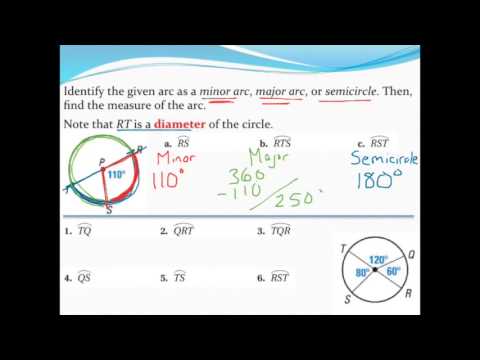 Classifying arcs and finding measures of arcs using central angles ...