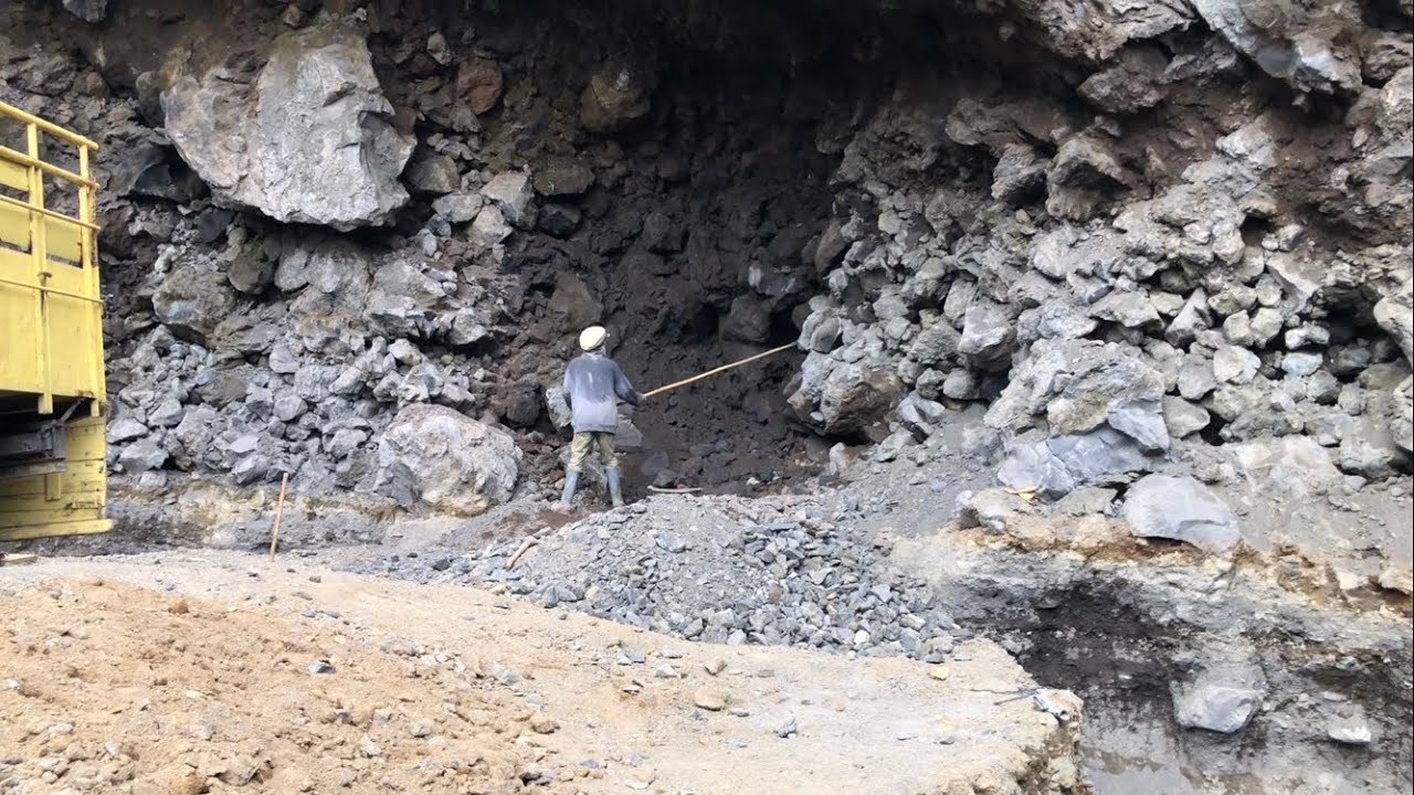it is very dangerous to mine andesite rock under the cliff - YouTube