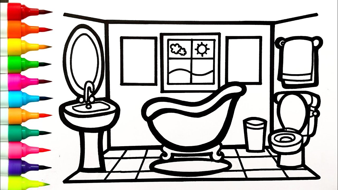 BATHROOM DRAWING || How To Draw A Bathroom || House drawing Easy ...