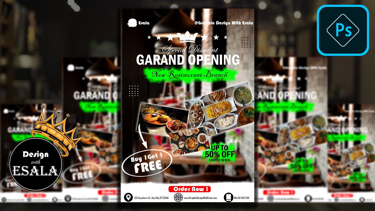 How to Create a Restaurant Grand Opening flyer In Photoshop | Poster ...
