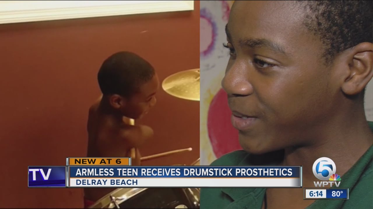 Armless teen receives best holiday gift; prosthetic drumsticks made by ...