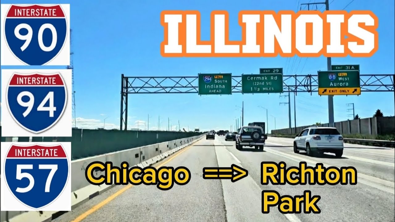 4K Highway drive. Interstate 90/I-94 ~ I-57. Tollway. Chicago =》Richton ...