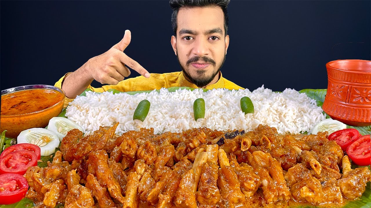 HUGE SPICY MUTTON PAYA WITH WHITE RICE,SPICY MUTTON CURRY EATING SHOW ...