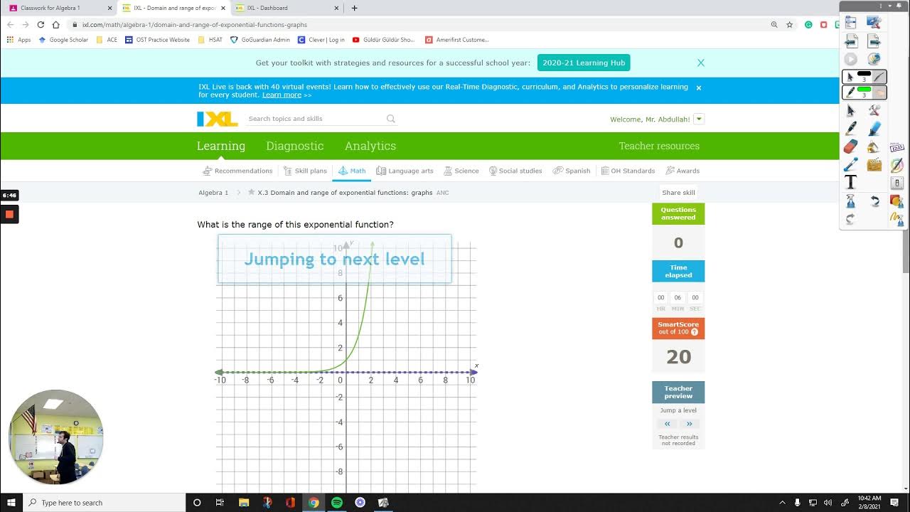 IXL Algebra 1 X.3 Domain and range of exponential functions graphs [ANC] - YouTube