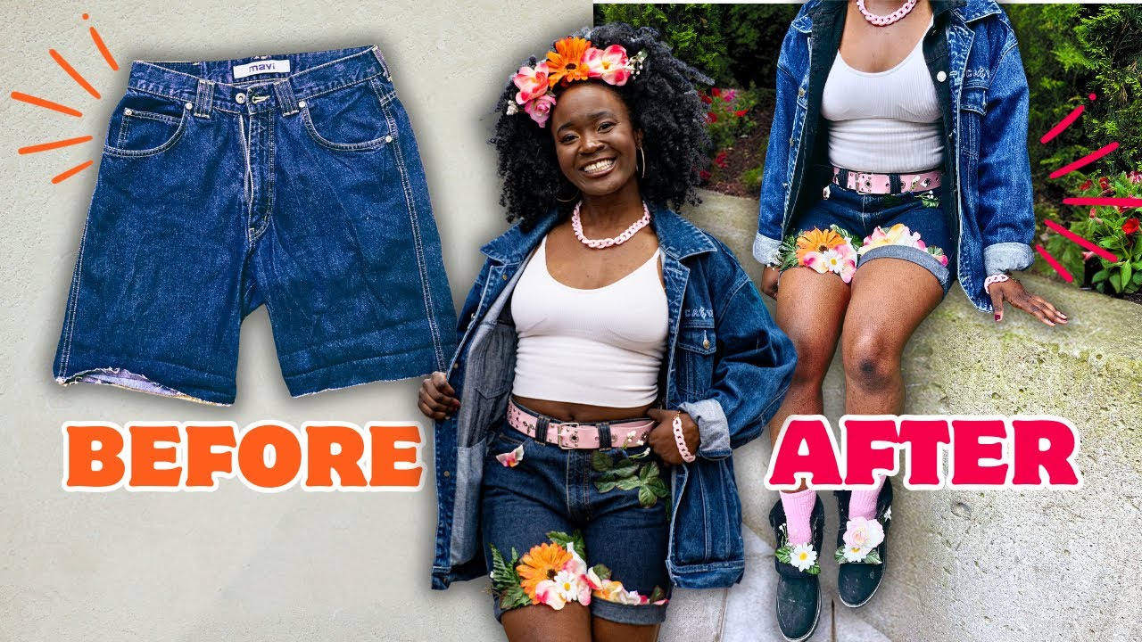 DIY FLOWER JEANS UPCYCLE *easy budget tutorial* - YouTube