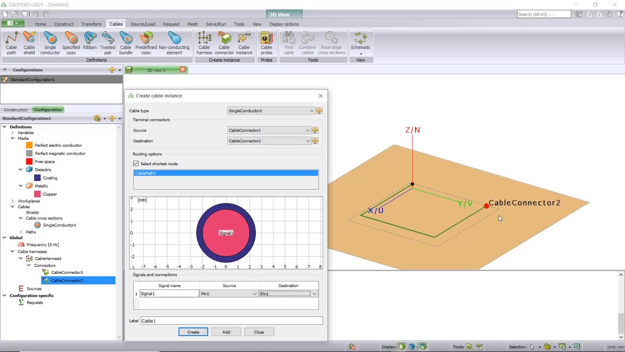 EMI/EMC learning series using Altair Feko Example 1 cable modelling ...
