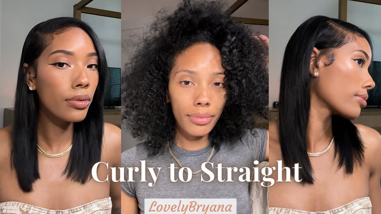 Silk Press At Home | Curly to Straight Hair Routine| NO DAMAGE Redken ...