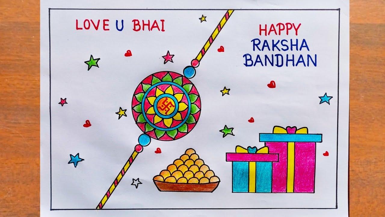 Rakhi Drawing / Happy Rakhi Drawing / How to Draw Rakhi Easy Step by ...