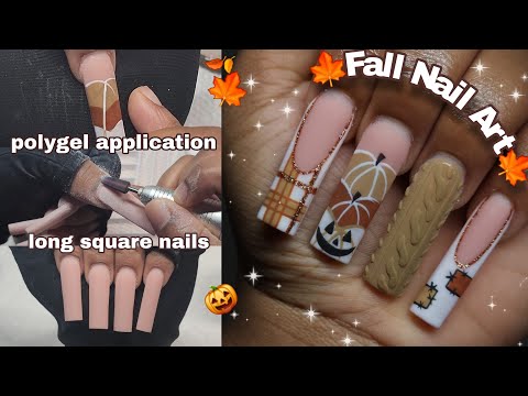 Fall Nail Art Design | Polygel Application | Nail Tutorial