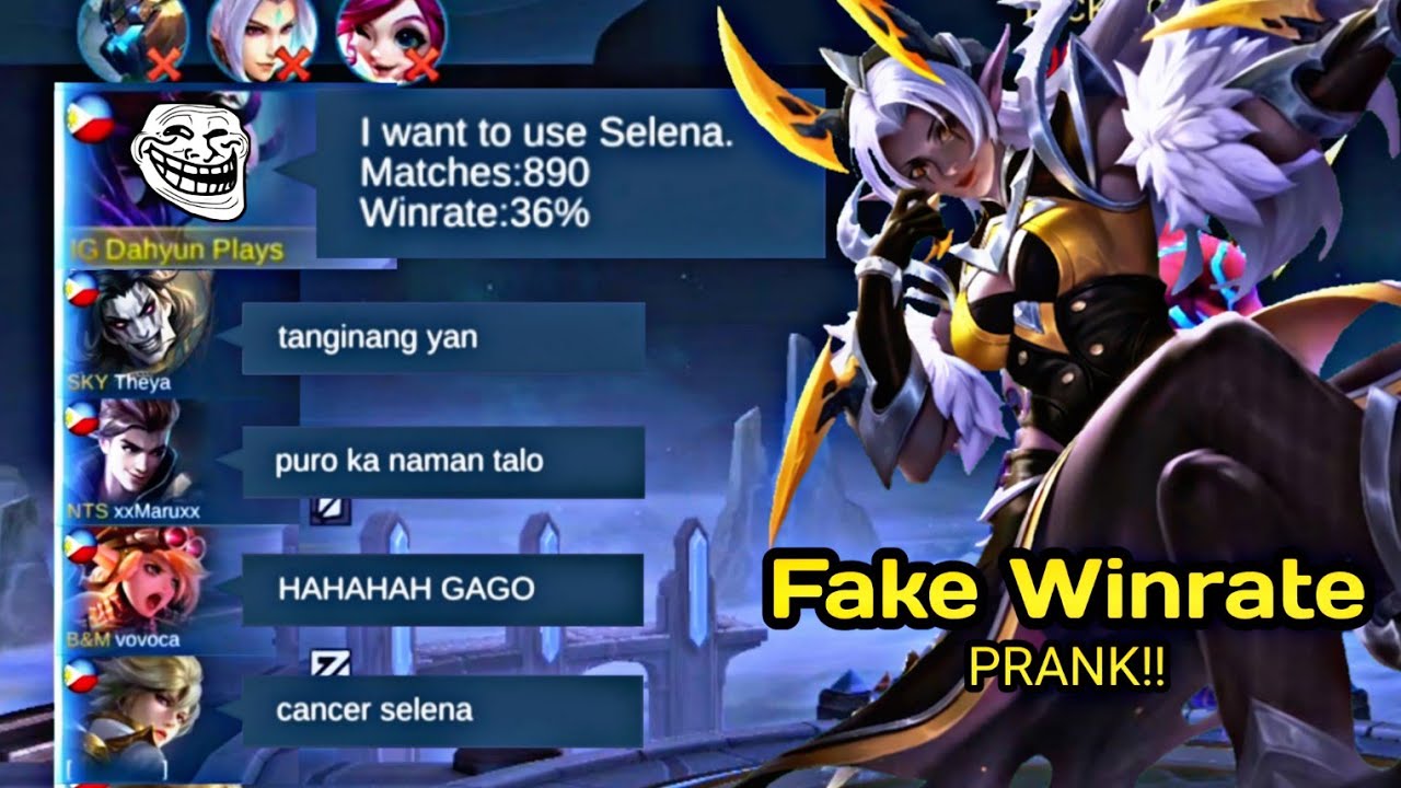 SELENA FAKE WINRATE PRANK! | Mobile Legends | Recho - YouTube