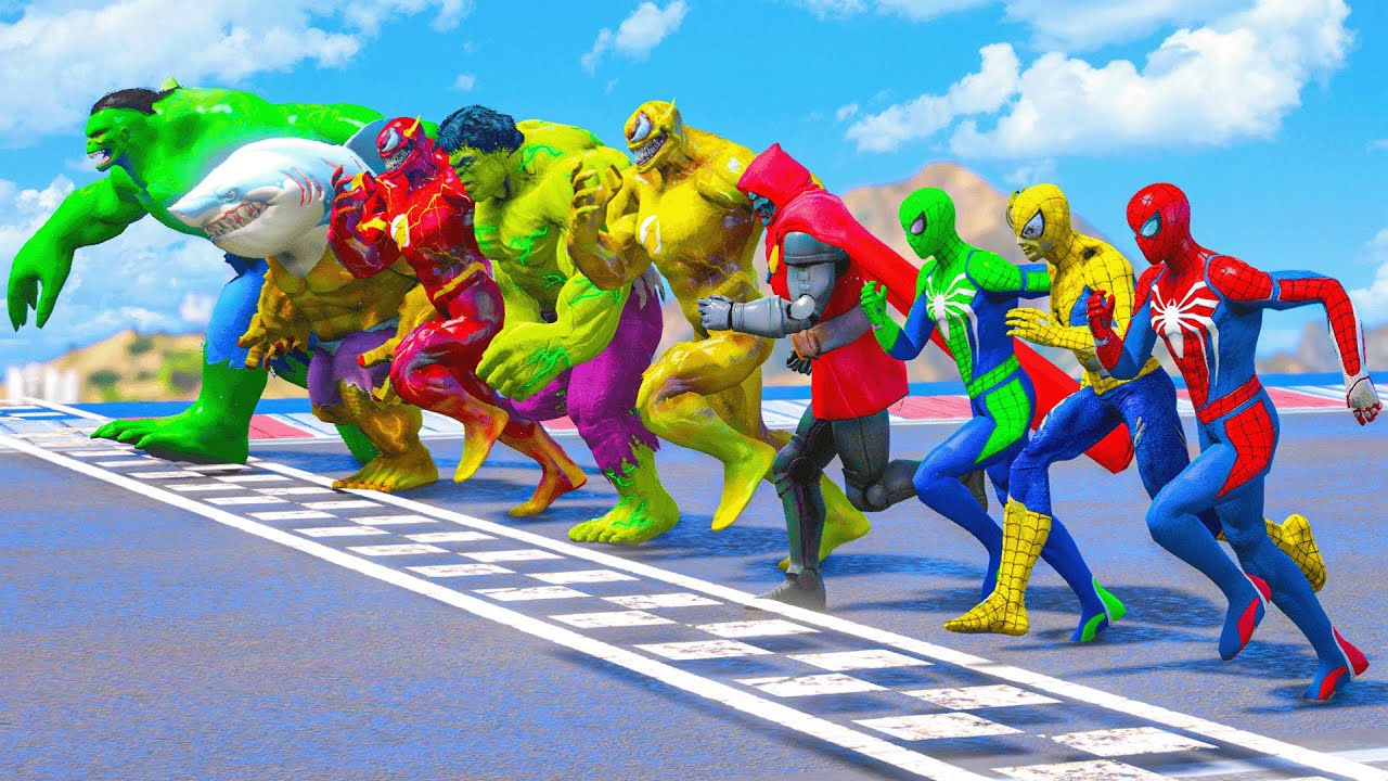 COLOR TEAM RUN SPIDERMAN , VENOM, HULK SHARK, ZOMBIE SPIDERMAN ...