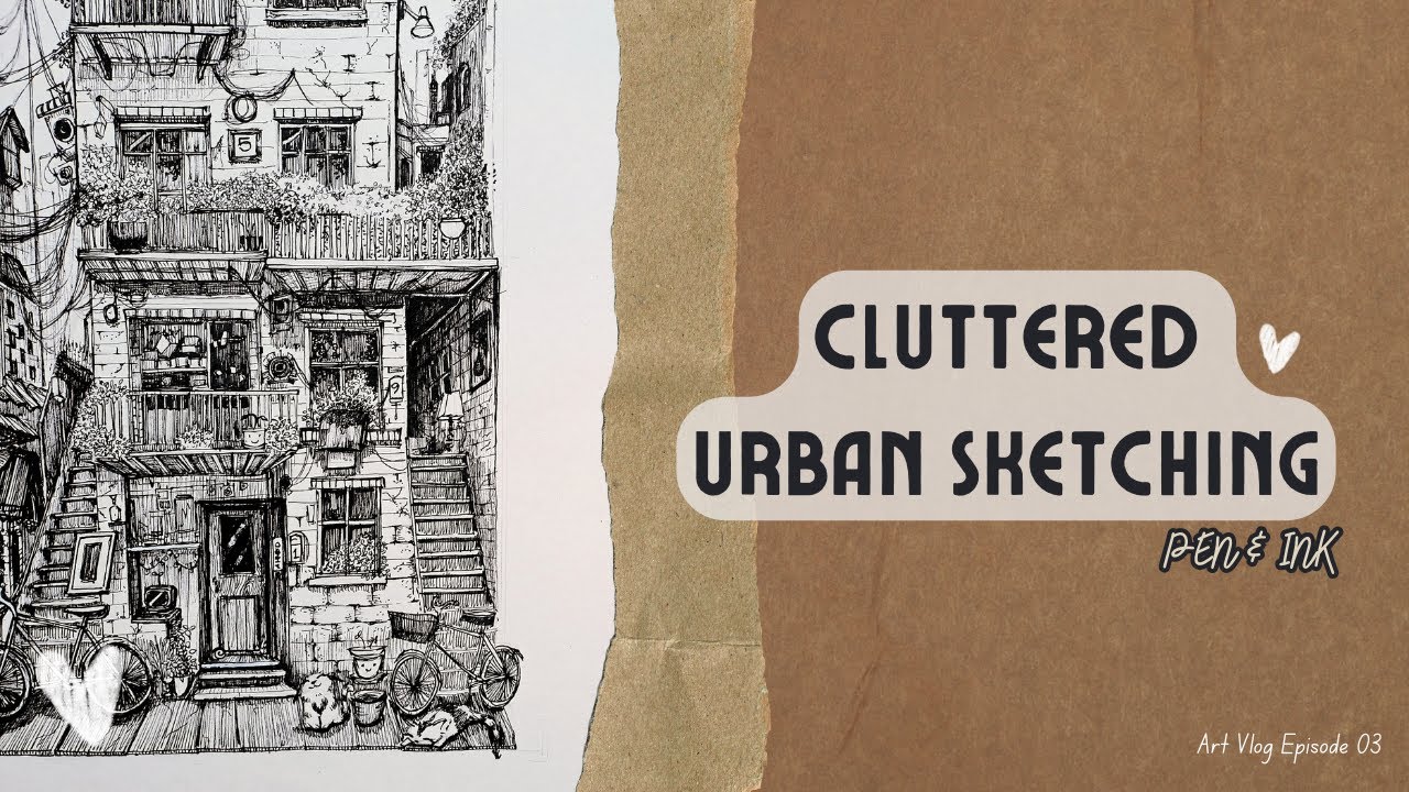 🖋Pen & Ink Urban Sketching🖋 | Draw with me | Cluttered Background ...
