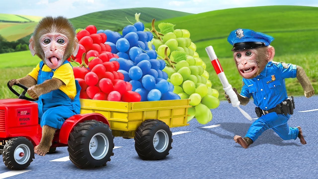 Monkey BuBu Harvest Delicious Grape and Kinder Egg in the Garden - MONO ...