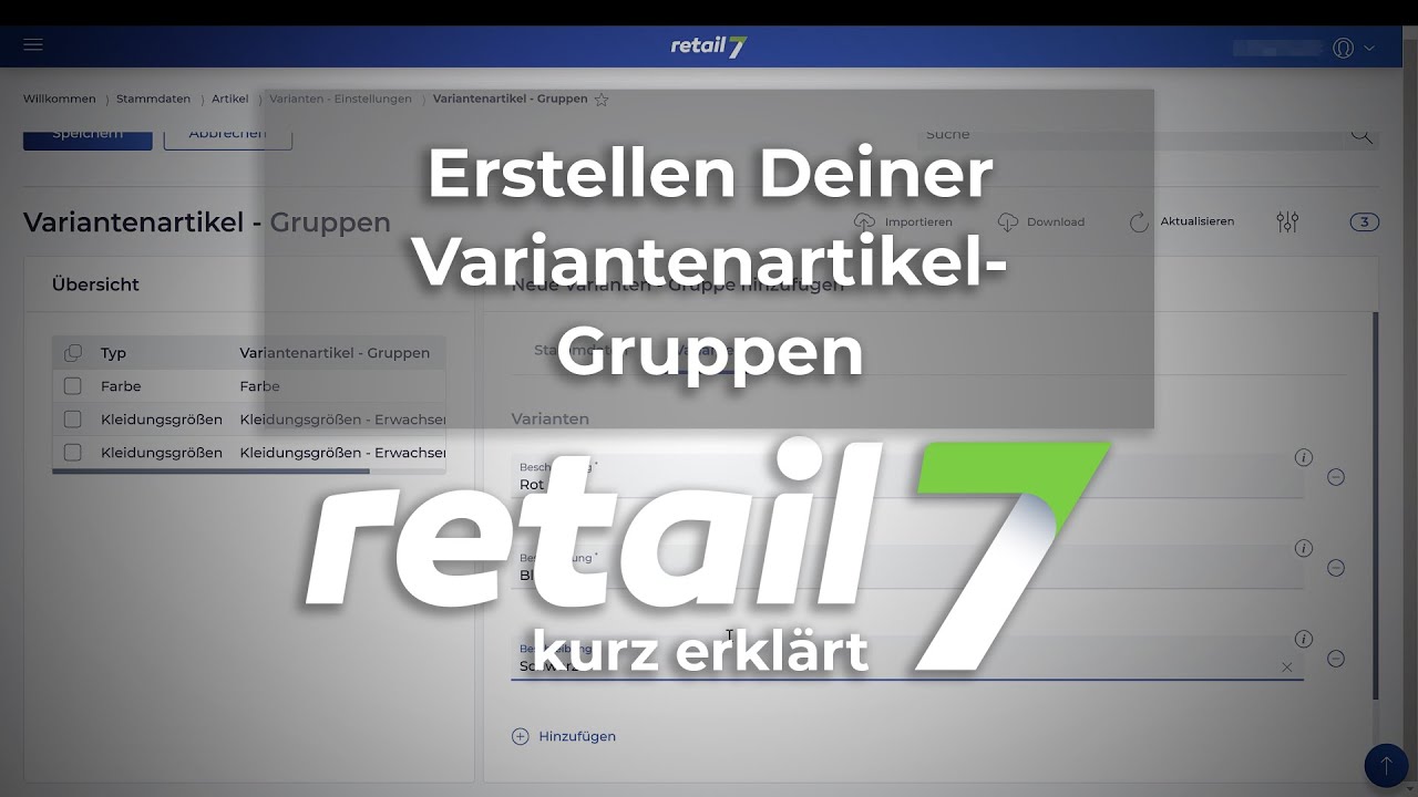 Erstellen Deiner Variantenartikel - Gruppen mit dem retail7 Kassensystem - YouTube