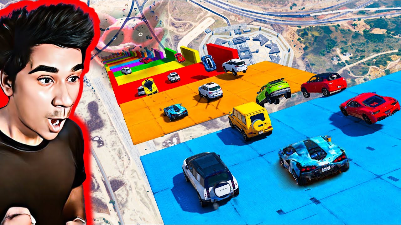 indian cars vs mega sky stairs challenge | gta 5 indian cars - YouTube