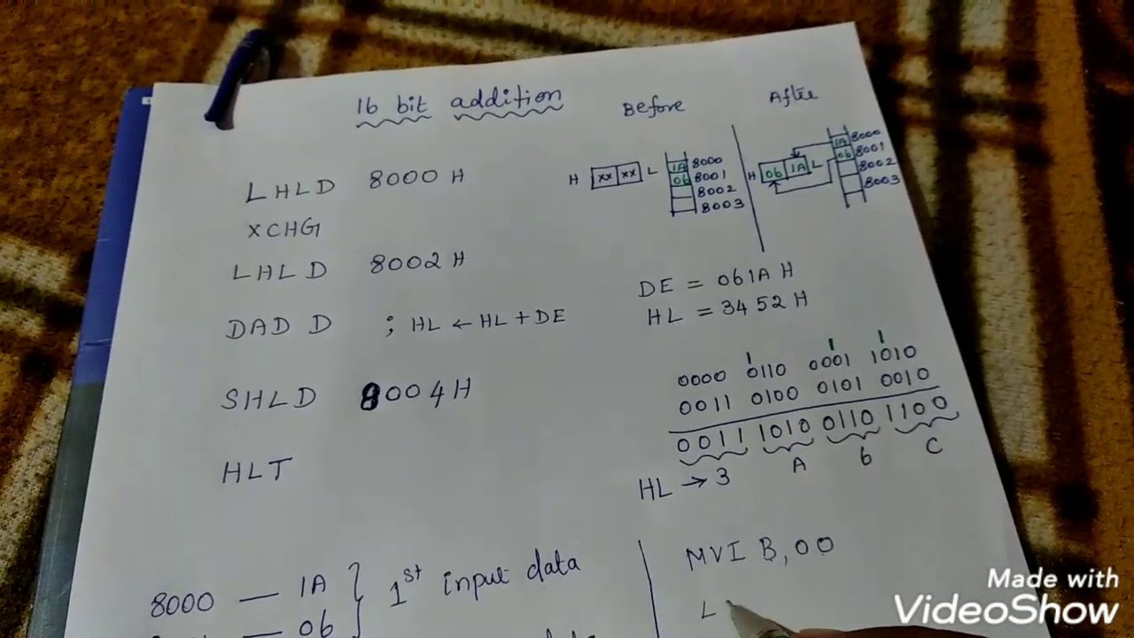 16 bit addition using DAD instruction - YouTube