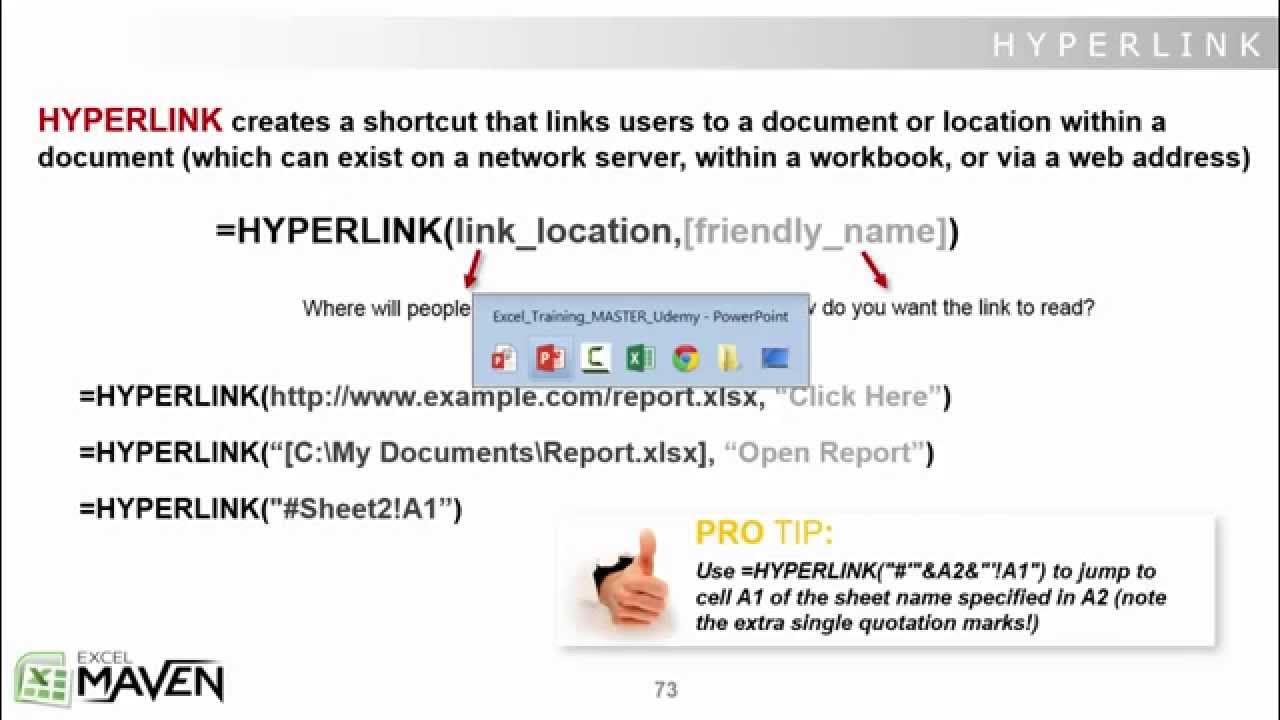 Using HYPERLINK to jump between tabs in Excel - YouTube