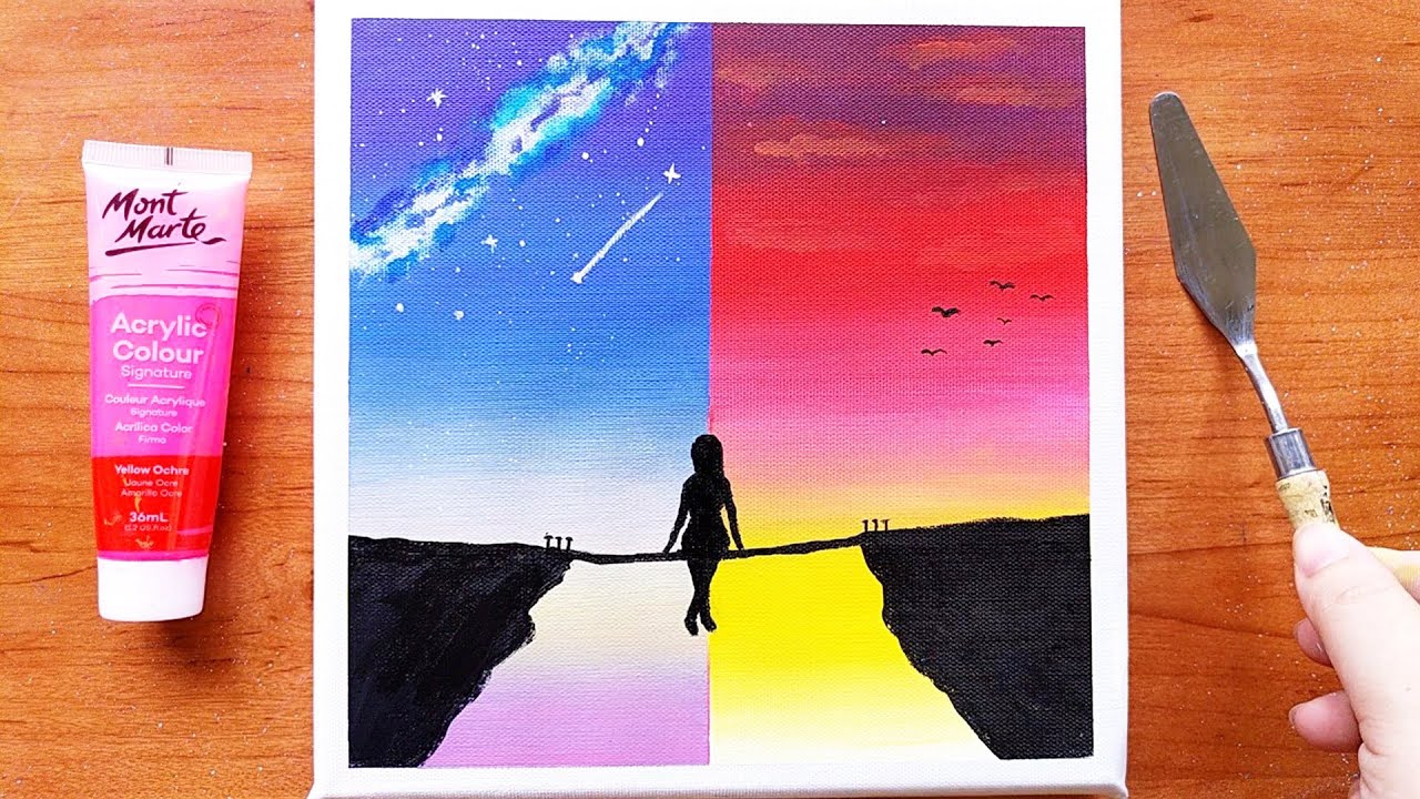 Daily Art #41 / Then and Now / Half and Half Color Painting - YouTube