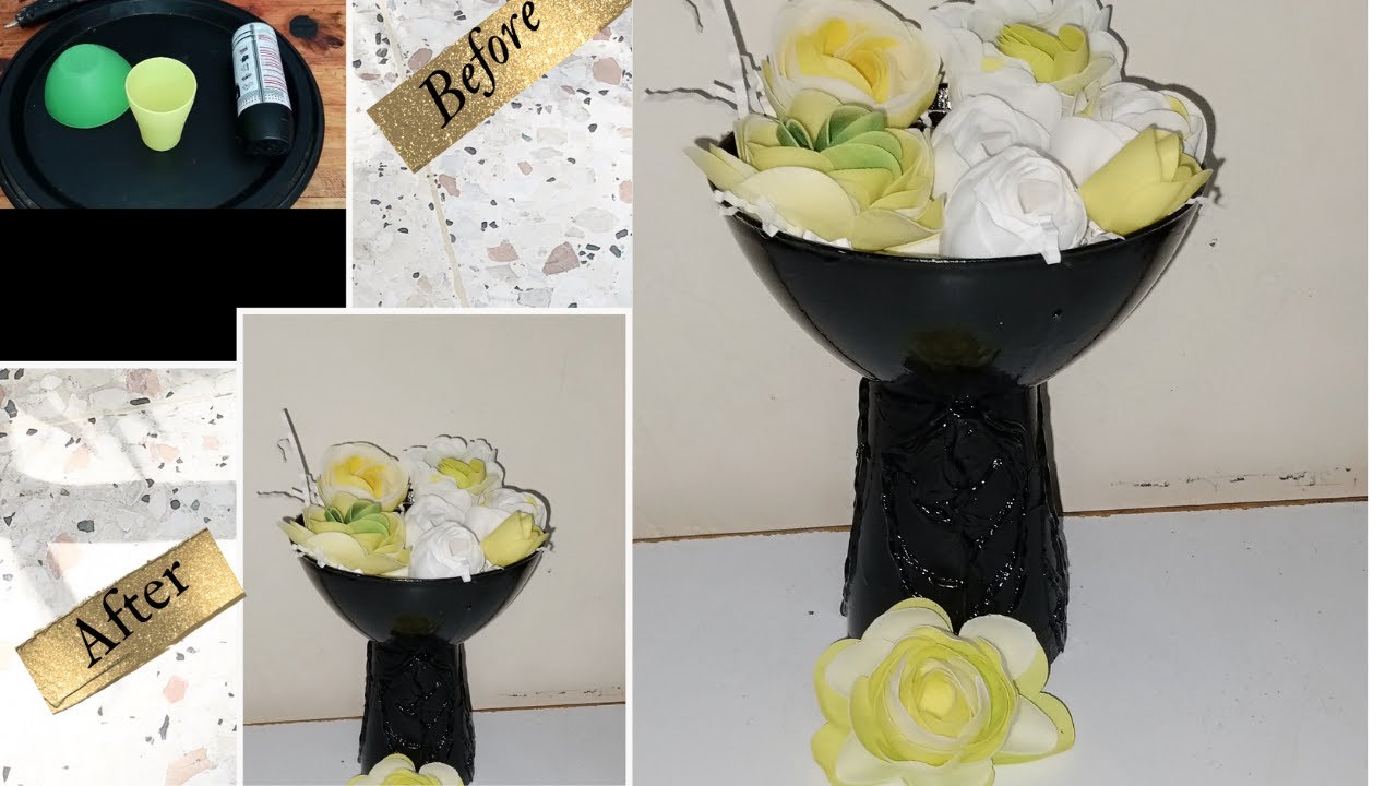 DIY Flower Vase From Plastic Bowl and Cup. How To Make Easy Flower ...
