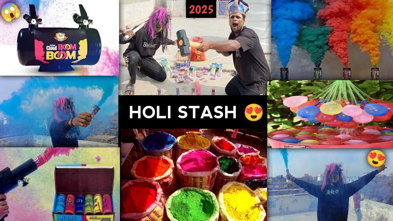 BIGGEST HOLI STASH & TESTING 2025 😍 | holi cylinder,waterballon, colour ...