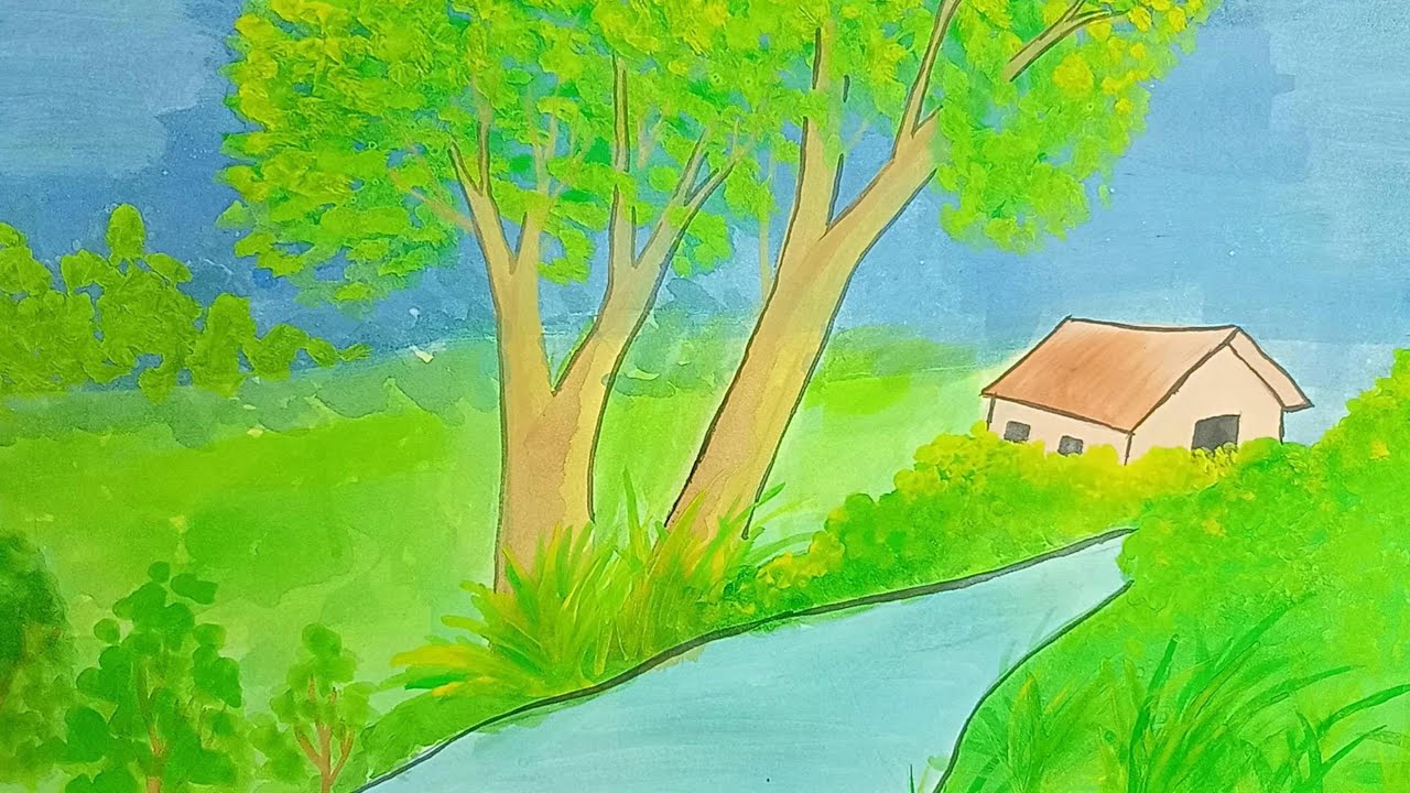 Easy landscape drawing for kids and beginners - YouTube