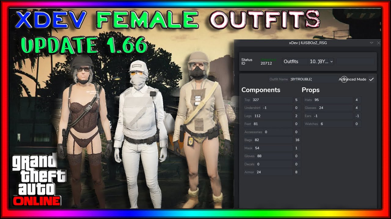 GTA V Online 1.66 || *XDEV OUTFIT EDITOR* || 10 FEMALE MODDED OUTFITS USING XDEV || +Showcase PC ...