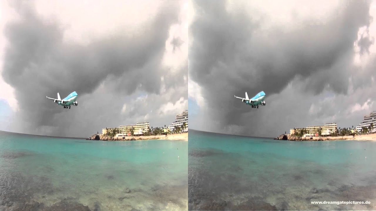 St Maarten airport landing / take off in 3D 1080p - YouTube