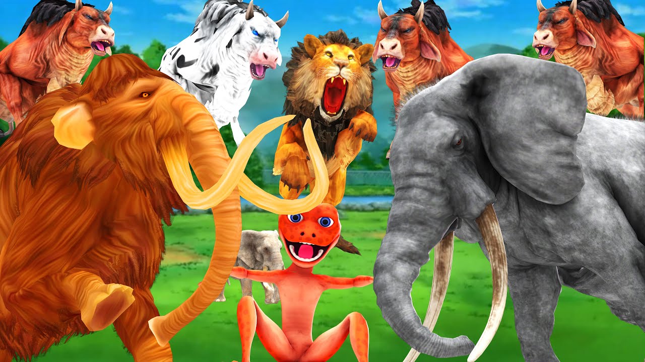 African Elephant Vs 3 Giant Bulls Attack Elephant Cartoon Saved By ...