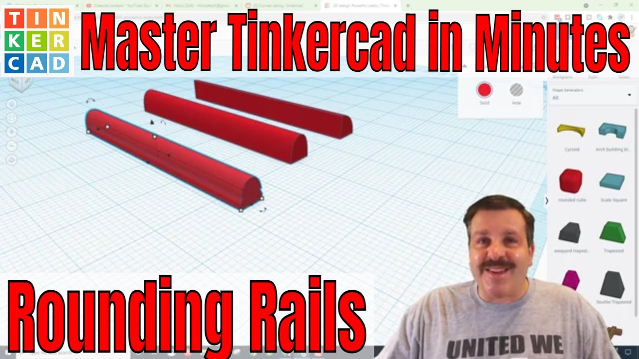 Creating a round rail or bannister | Master Tinkercad in Minutes - YouTube