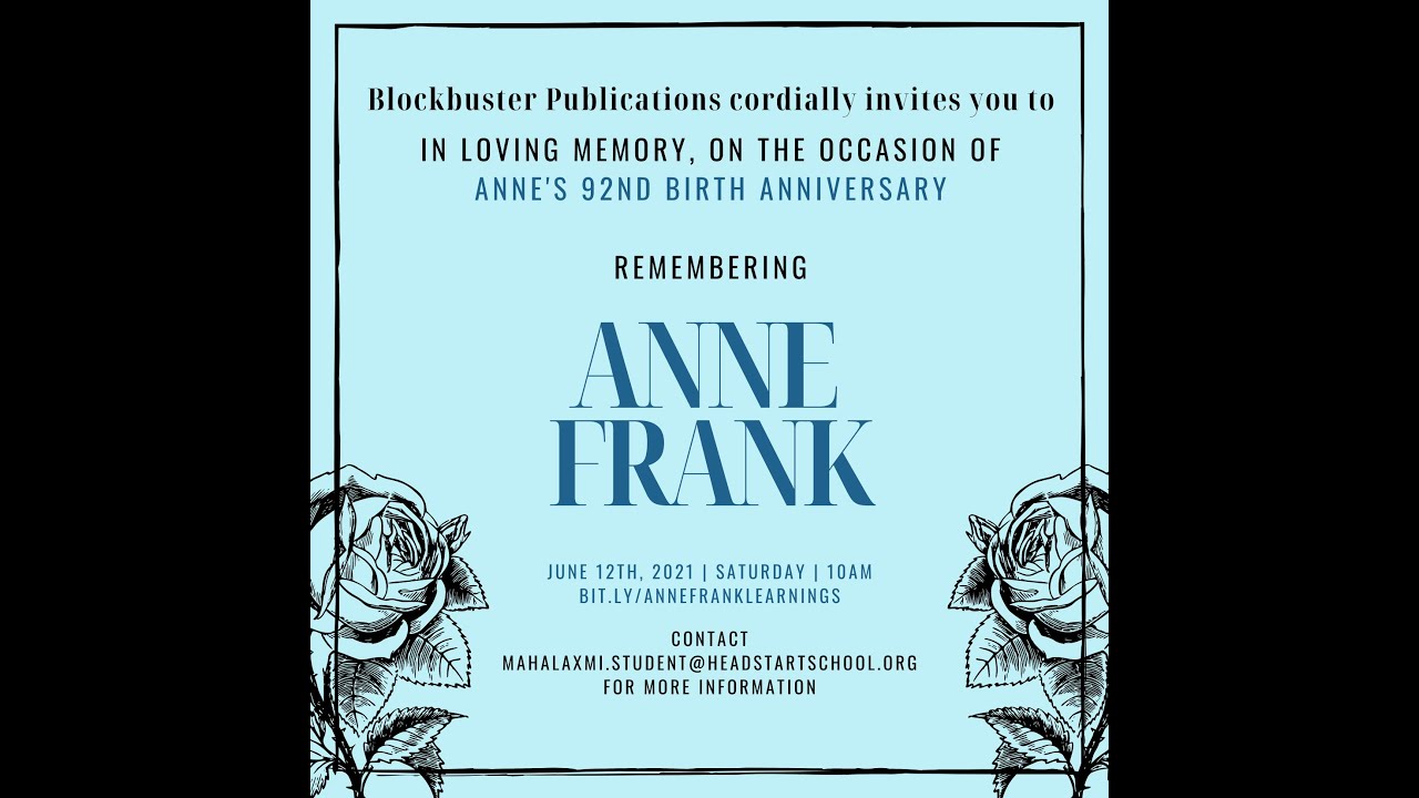 Remembering Anne Frank | Learnings | Blockbuster Publications - YouTube