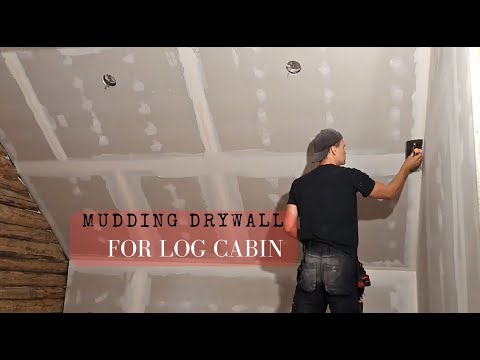 Log Cabin Renovation | Mudding Drywall Before Paint/Staining Ceiling ...