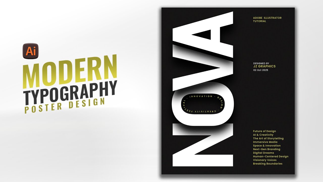 Modern Typography Poster Design in Adobe Illustrator | Overlapping ...