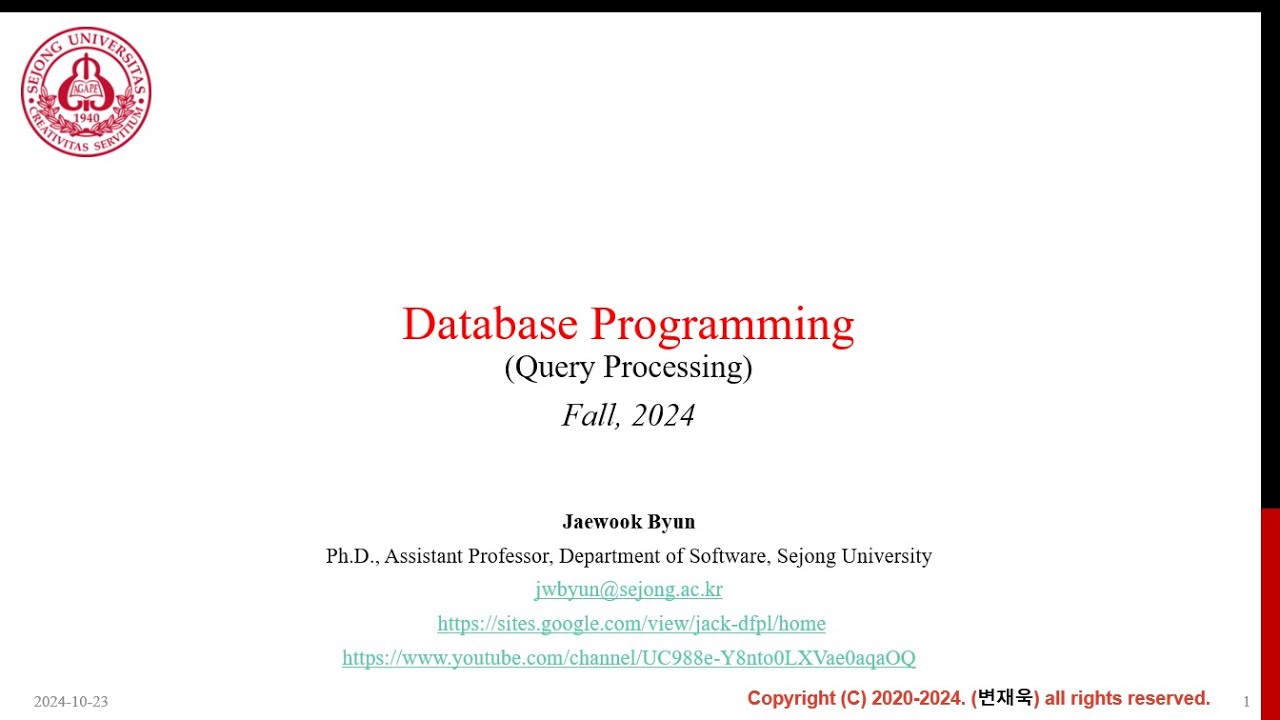 [11-1] 2024-2 Database Programming - Query Processing 4 - YouTube