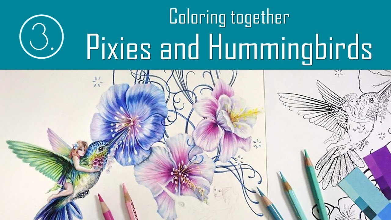 How to draw - Coloring together Part 3 - Pixies and Hummingbirds - YouTube