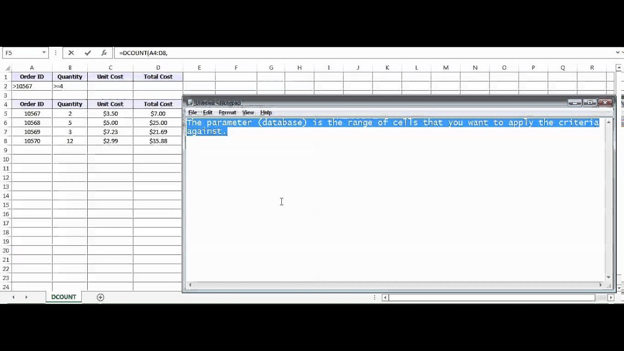 Excel Dcount Function How To Use Dcount Function Youtube 7668
