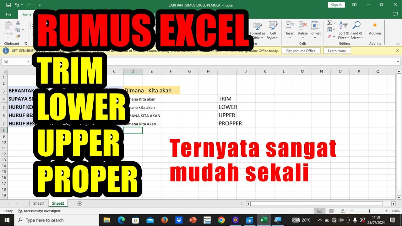 Rumus Excel Trim Lower Upper dan Proper - YouTube