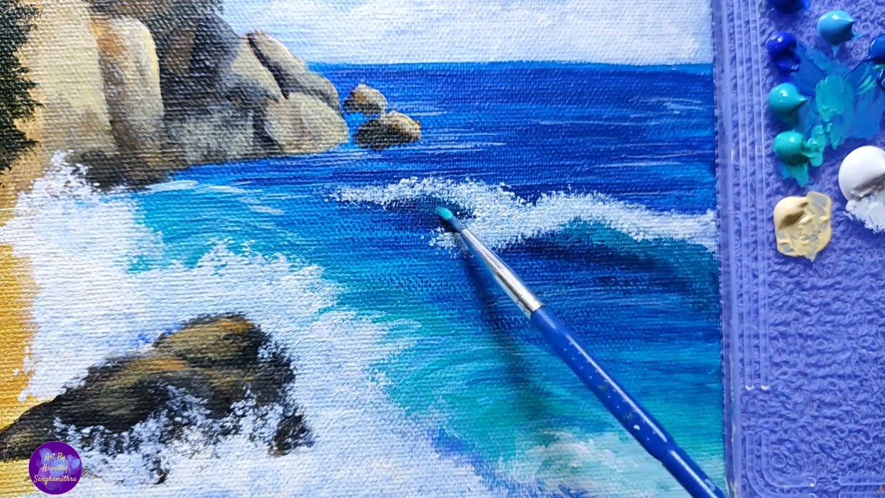 How to paint seascape in acrylic #acrylic painting for beginners #Art ...