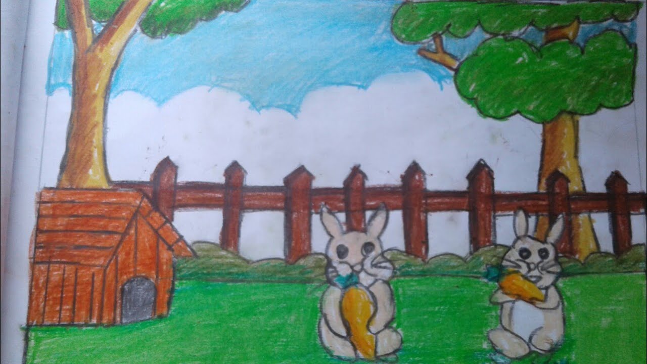 Two rabbit eating carrot drawing with oil pastel step by step - YouTube