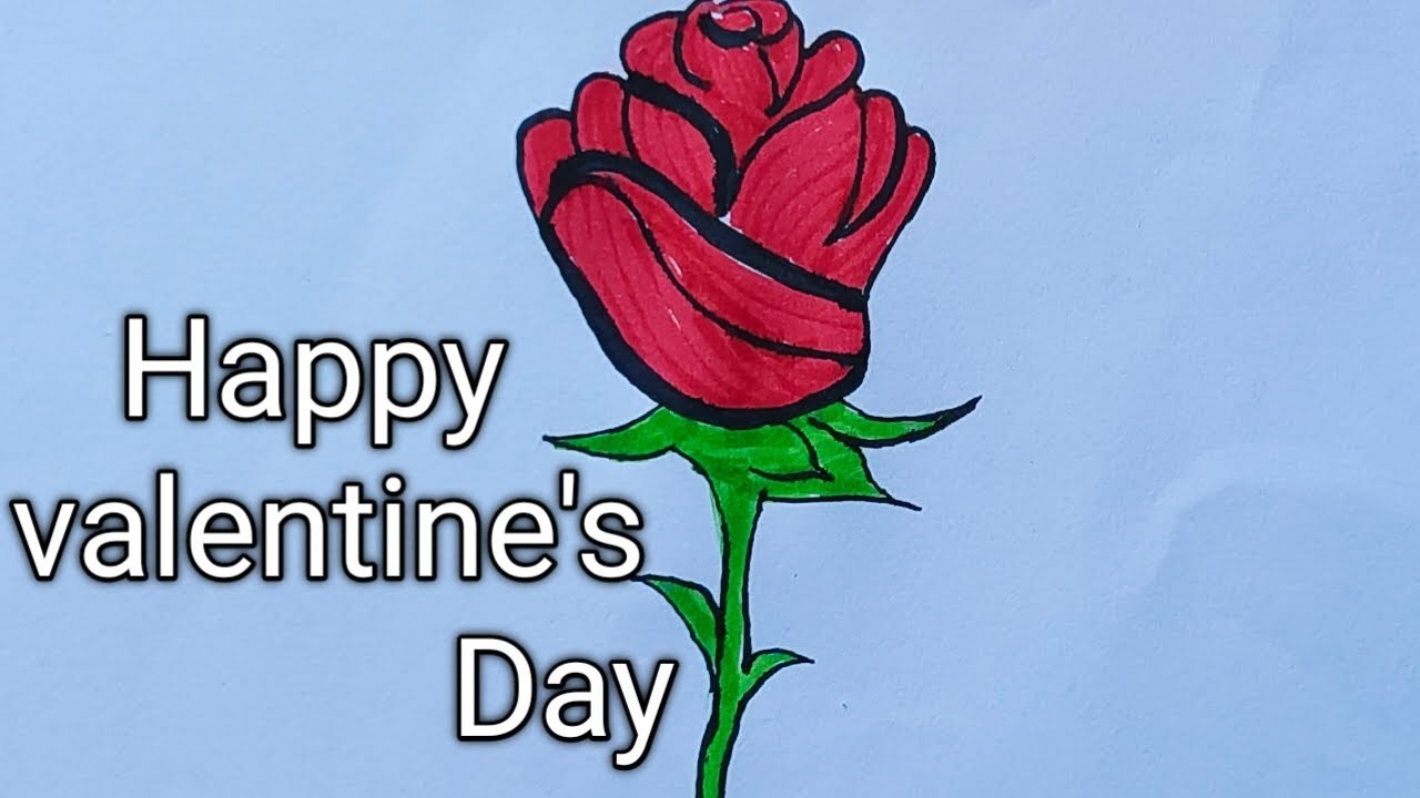 Happy valentine's day special day drawing/ rose flower drawing/ how to ...
