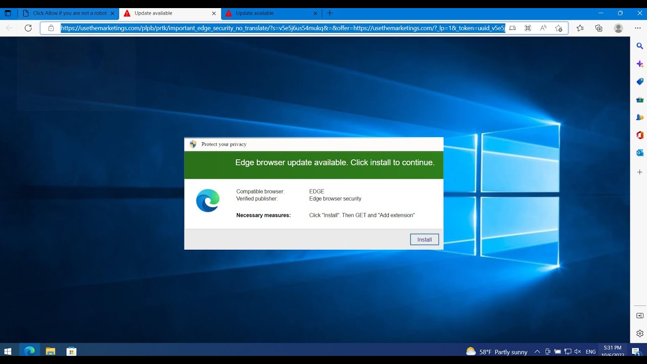 Usethemarketings.com fake Edge update alert removal. - YouTube