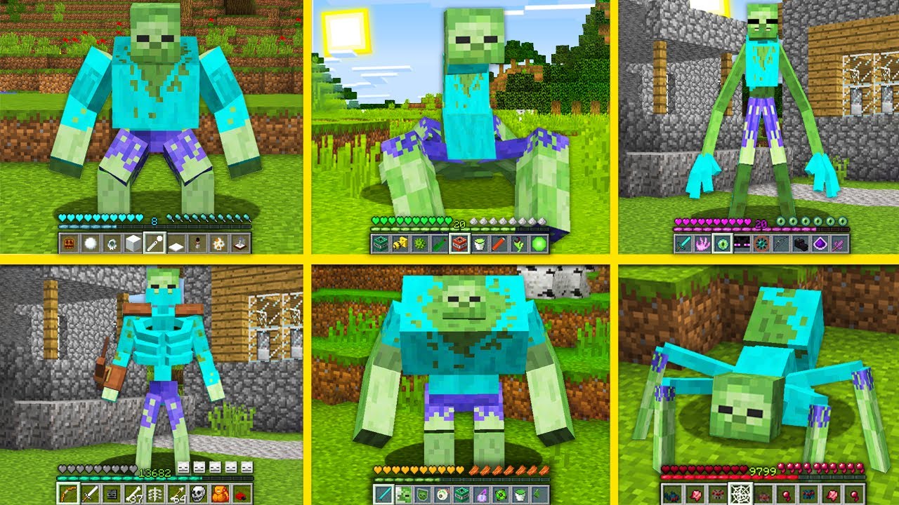 ALL MUTANT MOBS BECAME ZOMBIE IN MINECRAFT CREEPER ENDERMAN SKELETON ...