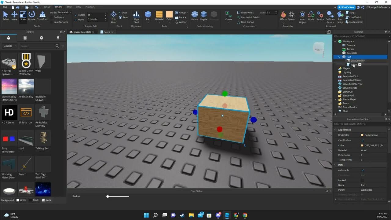 Roblox Studio Tutorial: Click to change part color - YouTube