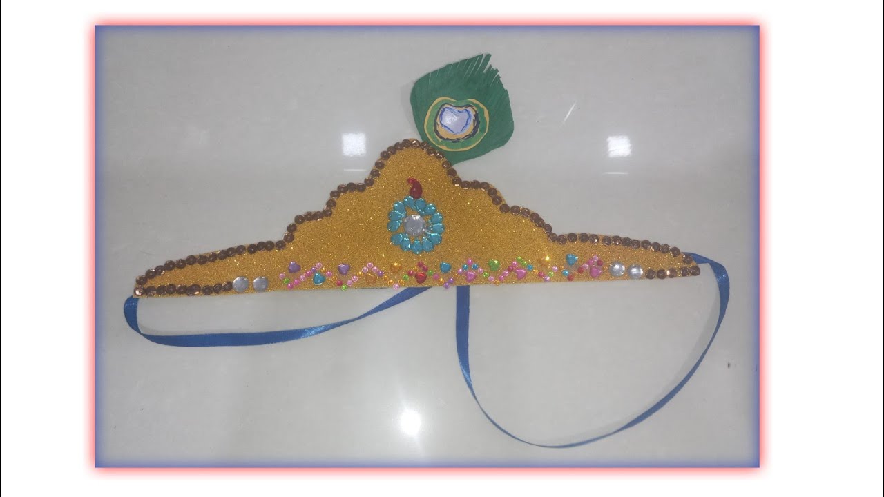 HOW TO MAKE KRISHNA CROWN👑| KRISHNA CROWN MAKING AT HOME| JANMASHTAMI ...