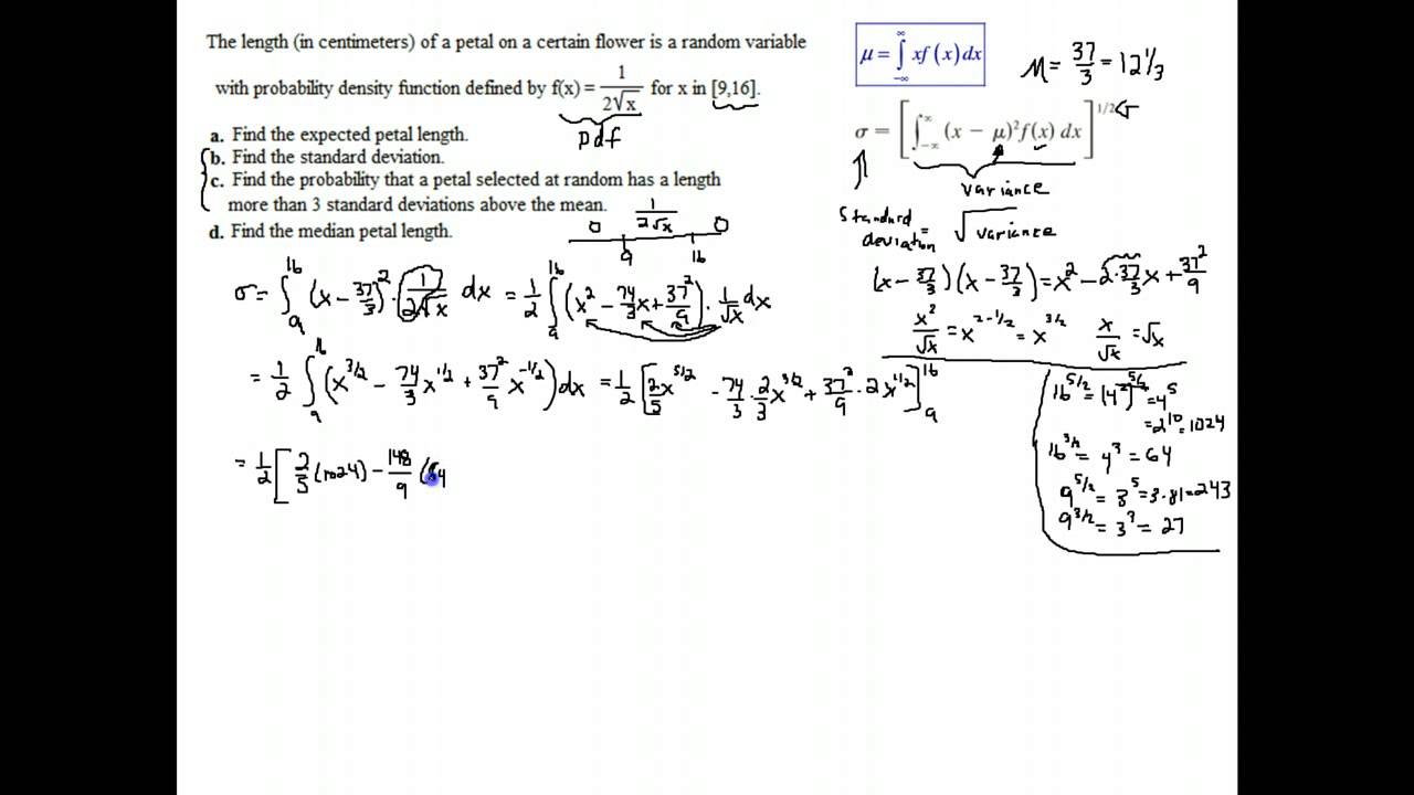 UPenn Math 104 Finding Standard Deviation using Calculus - YouTube