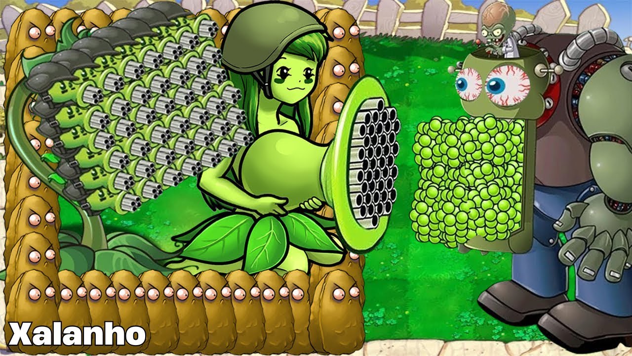 Plants Vs Zombies - Threepeater Gatling and Girl Pea Vs Dr.Zomboss ...